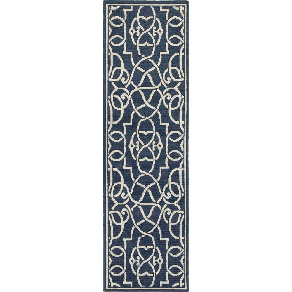 Home Decorators Collection Ballad Navy 2 ft. x 8 ft. Indoor/Outdoor ...