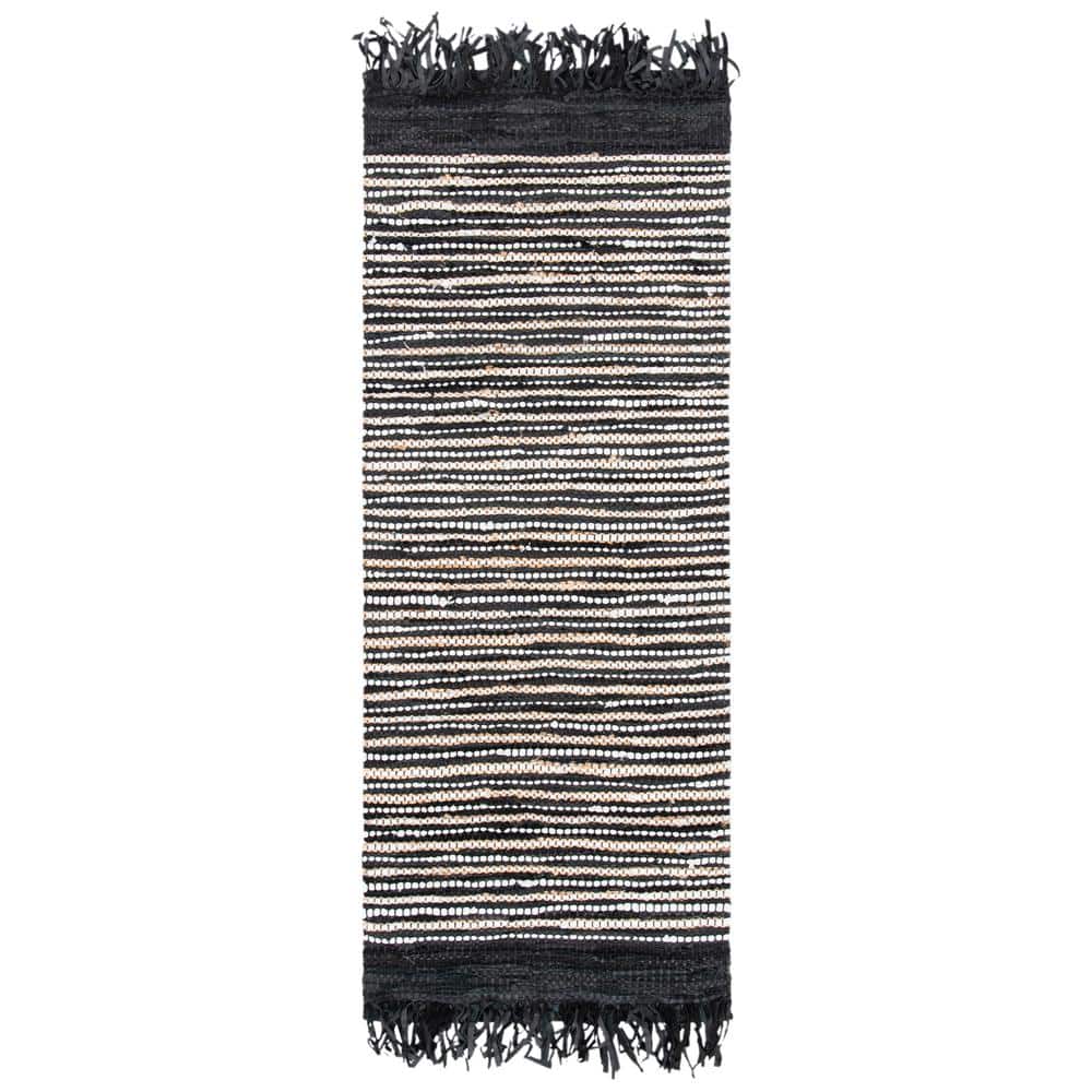 SAFAVIEH Vintage Leather Black/Multi 2 ft. x 6 ft. Striped Runner Rug ...
