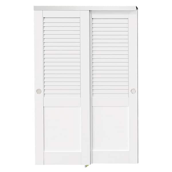 TENONER 48in x 80in White, Solid Core, MDF Painted Double Half Louvered ...