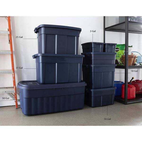 Rubbermaid Roughneck 25-Gal. Stackable Storage Tote Container in Blue ...