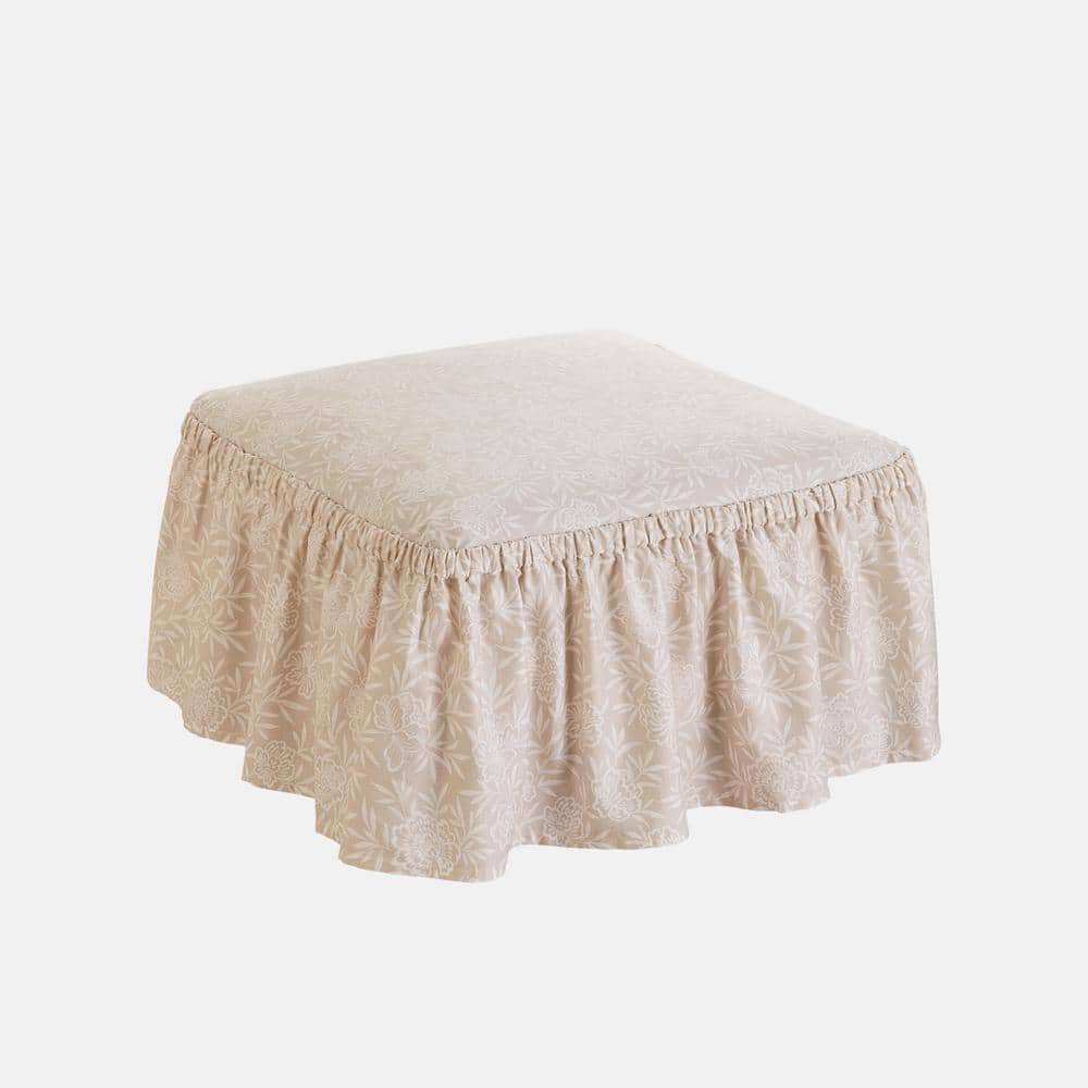Sure-Fit Essential Twill Neutral Floral Cotton Ottoman Slipcover ...