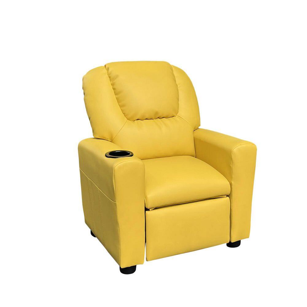 Boyel Living Yellow PU Leather Kids Recliner Chair with Cupholder Youth ...