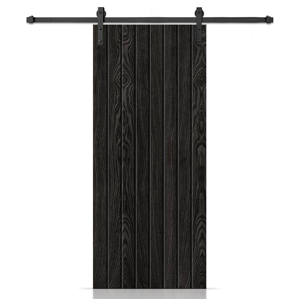 CALHOME 42 in. x 84 in. Hollow Core Charcoal Black Stained Oak Veneer ...