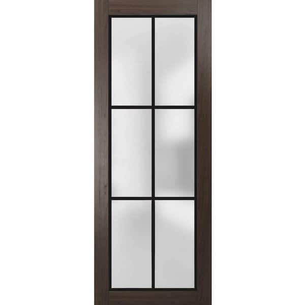 Sartodoors 24 in. x 80 in. Solid Wood Frosted Glass Chocolate Ash ...
