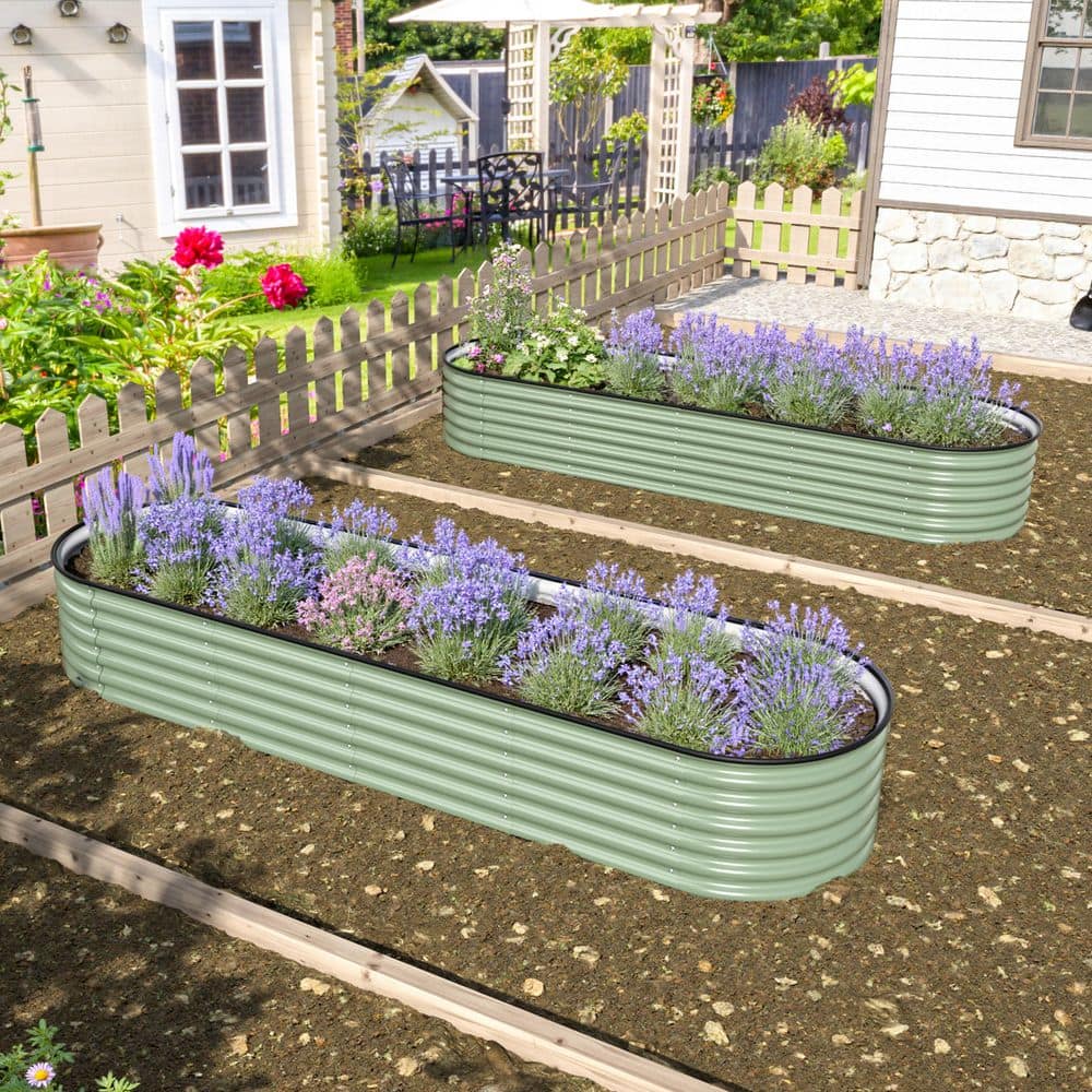 VEIKOUS Olive Green Galvanized Steel Raised Garden Bed 9-in-1 Planter ...