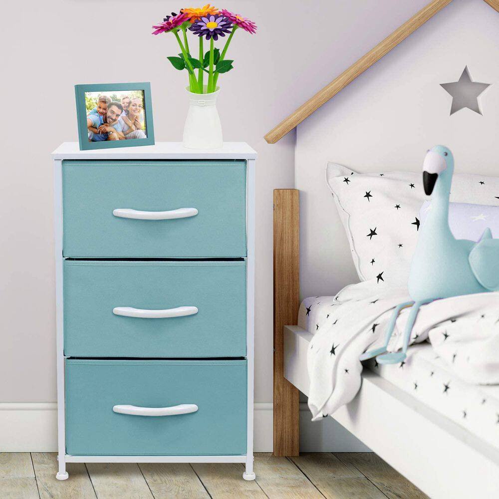 Sorbus 3 Drawers Aqua Nightstand 28.75 in. H x 17.75 in. W x 11.87 in ...