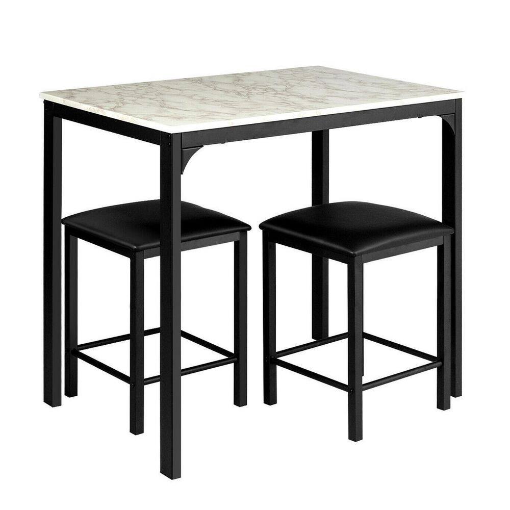SUNRINX 3-Piece Counter Height Dining Set Faux Marble Table with soft ...