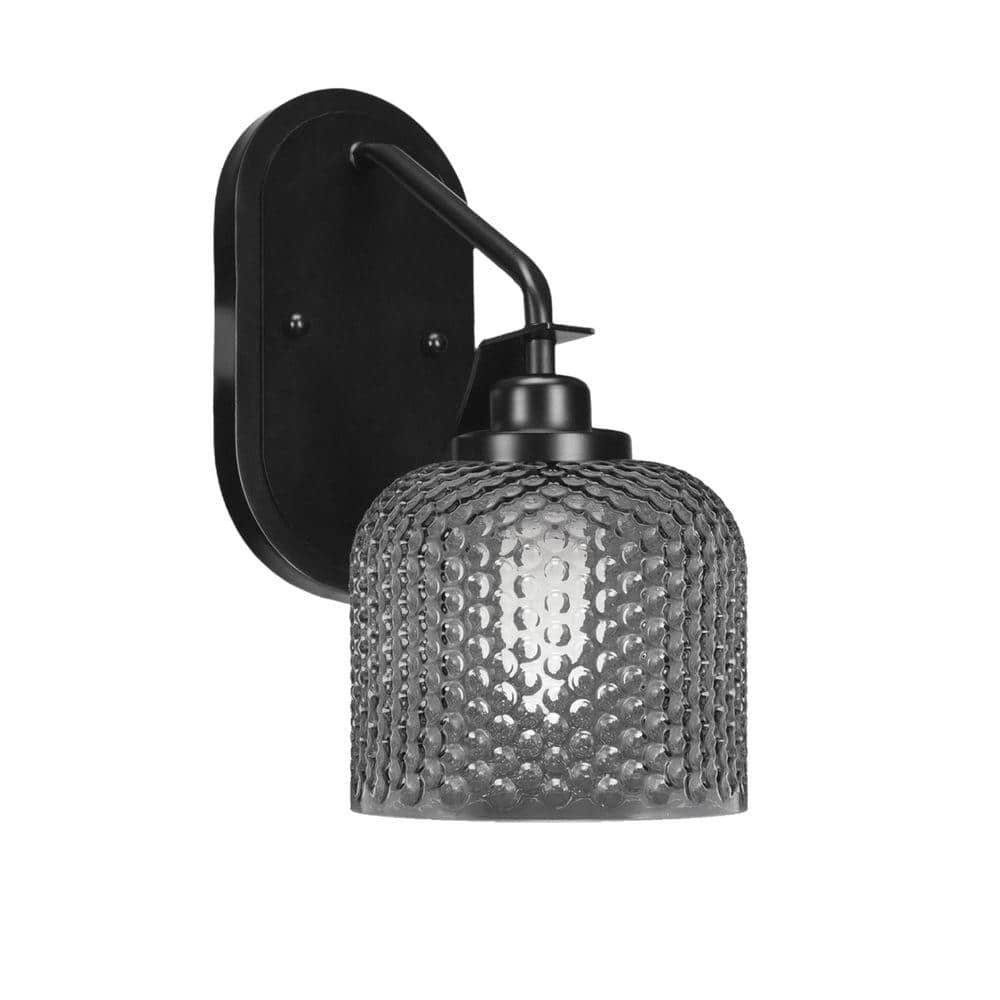 Monroe 1 Light Matte Black Wall Sconce with 6" Smoke Textured Glass, No ...