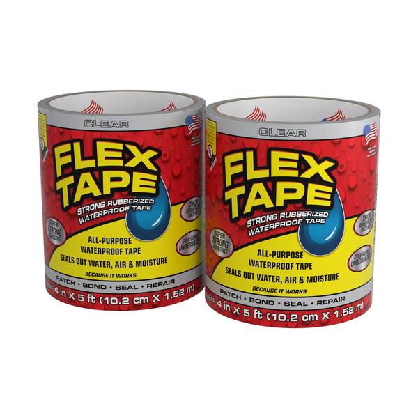 FLEX SEAL FAMILY OF PRODUCTS Flex Tape Clear 4 in. x 5 ft. Strong Rubberized Waterproof Tape 2 Pack FTCLR04052PKDFC The Home Depot
