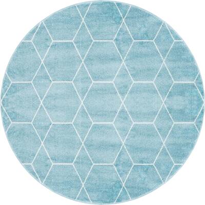 StyleWell Trellis Frieze Light Blue/Ivory Blue 7 ft. x 10 ft. Geometric ...