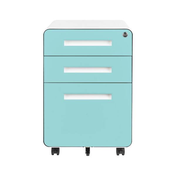 3-Drawer Blue Metal File Cabinet Storage with Wheels S01CUU136 - The ...