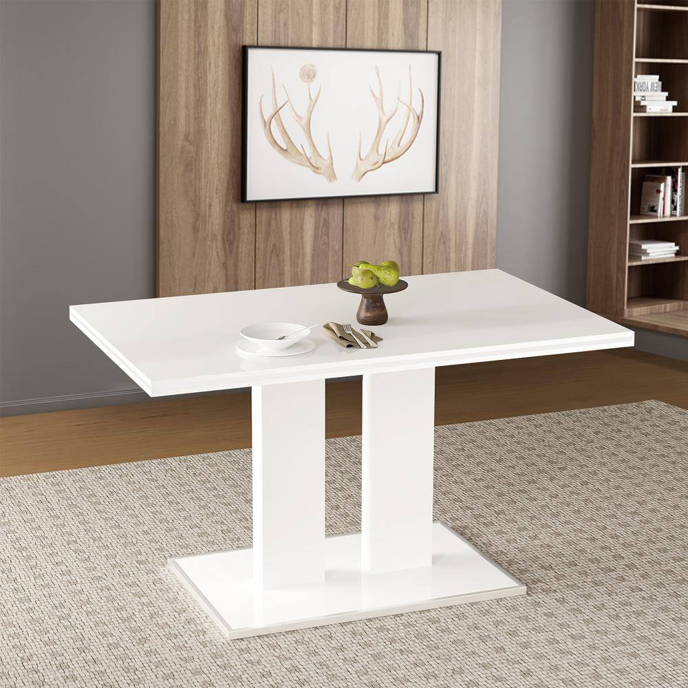 Reviews for GOJANE 59 in. Rectangle Modern White Dining Table with ...