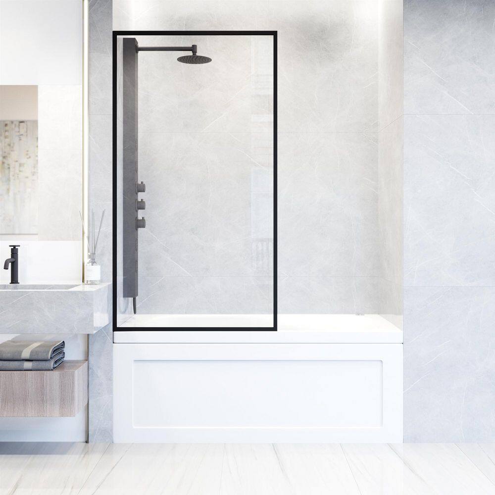 VIGO Meridian 34 in. W x 62 in. H Framed Fixed Tub Screen Door in Matte ...