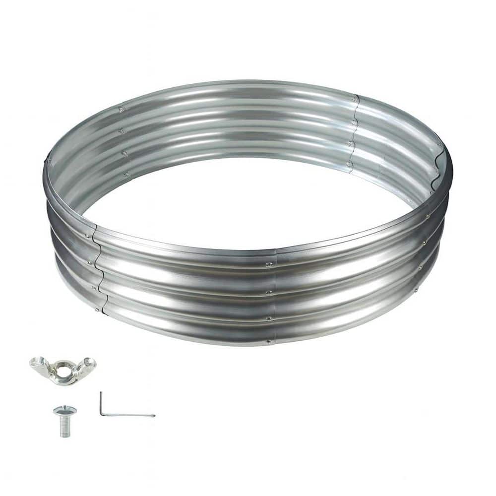 48 in. D x 12 in. H Round Galvanized Steel Fire Pit Kit in Silver with ...
