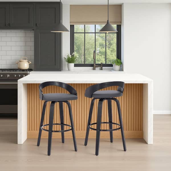 Armen Living Sonia 31 in. H Gray Low Back Wood Bar Stool with Faux ...