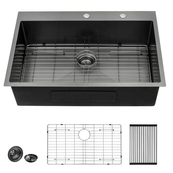LORDEAR Stainless Steel 16-Gauge 33 in. Single Bowl Drop-In Workstation ...