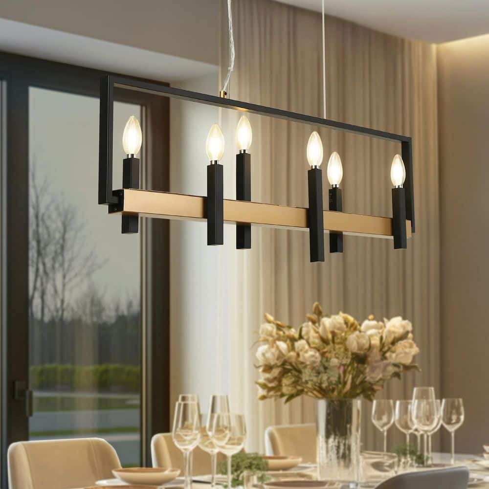 LNC 39.4 in. 6-Light Black Rectangular Candlestick Island Chandelier ...