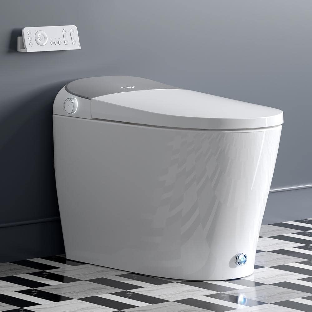 HOROW Tankless Elongated Smart Toilet Bidet in White T03 with Auto Open ...