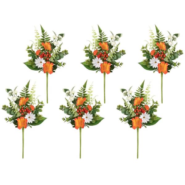 SULLIVANS 17 .25 in. Artificial Tangerine and Cream Mixed Flower Pick ...
