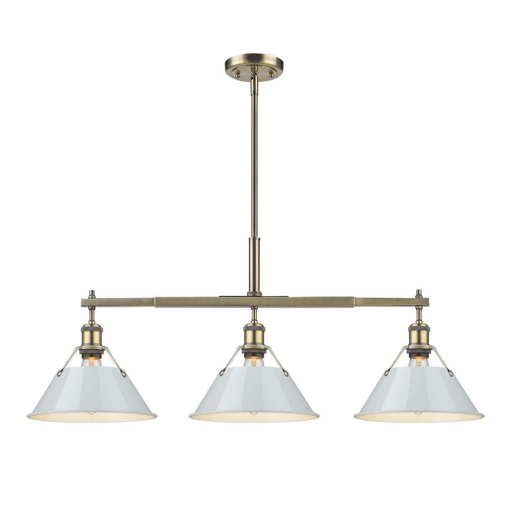 Golden Lighting Orwell 100-Watt 3-Light Aged Brass and Dusky Blue ...