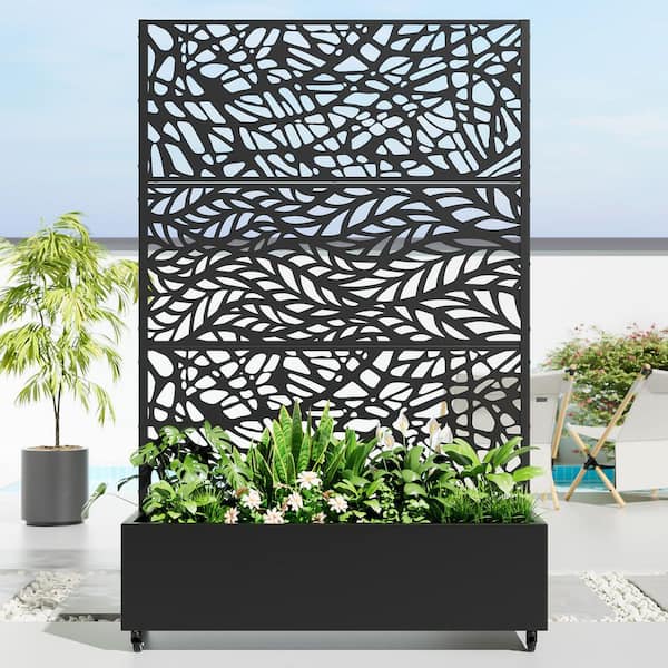 Dovelina 73 In Black 3 Panel Metal Iron Planter Box With Attached