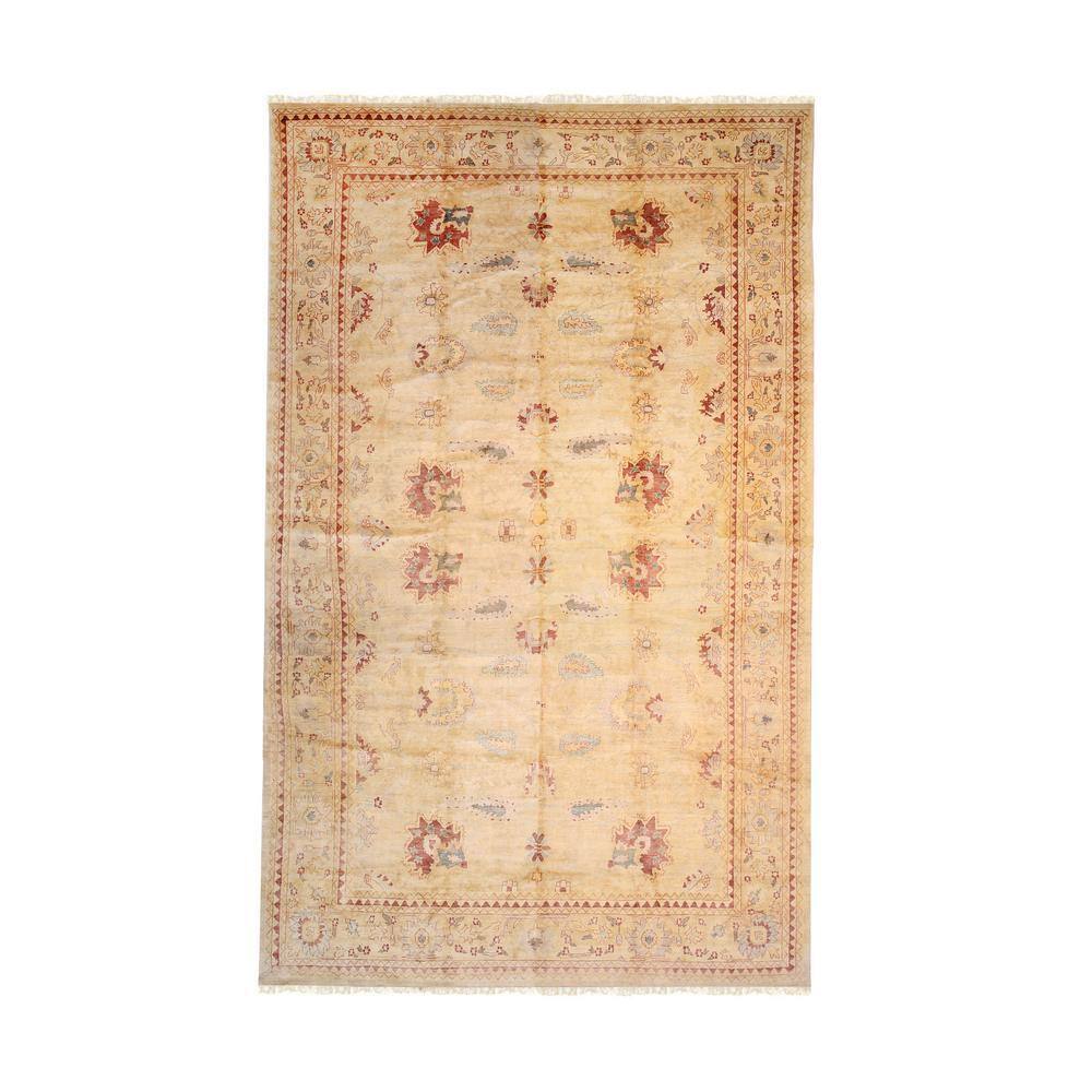 EORC Beige Hand Knotted Wool Classic Oriental 13 ft. x 20 ft. Rug ...