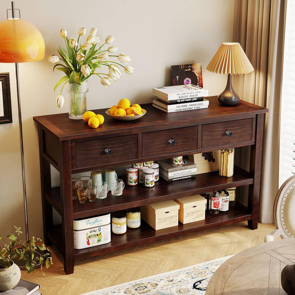 Harper & Bright Designs Retro Design 50 in. Espresso Rectangle Wood ...