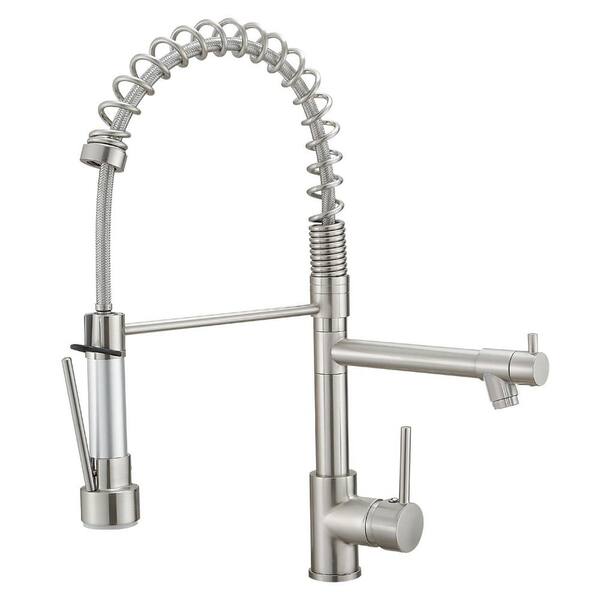 Anqtovp Kitchen Faucet with Pull Down Sprayer in Brushed Nickel 17.5 in ...