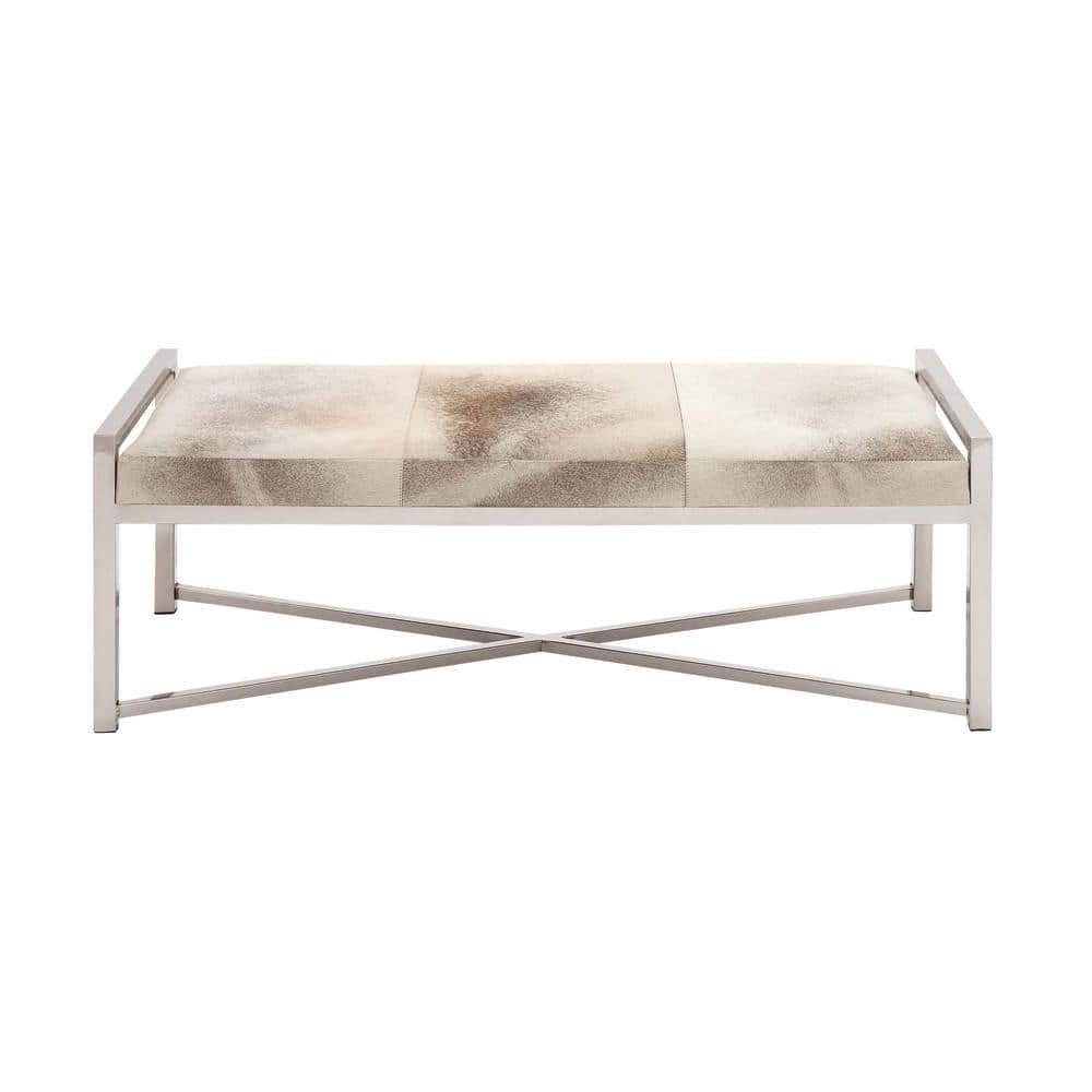 Litton Lane Beige Bench with Hair on Hide Seat 17 in. X 48 in. X 20 in ...