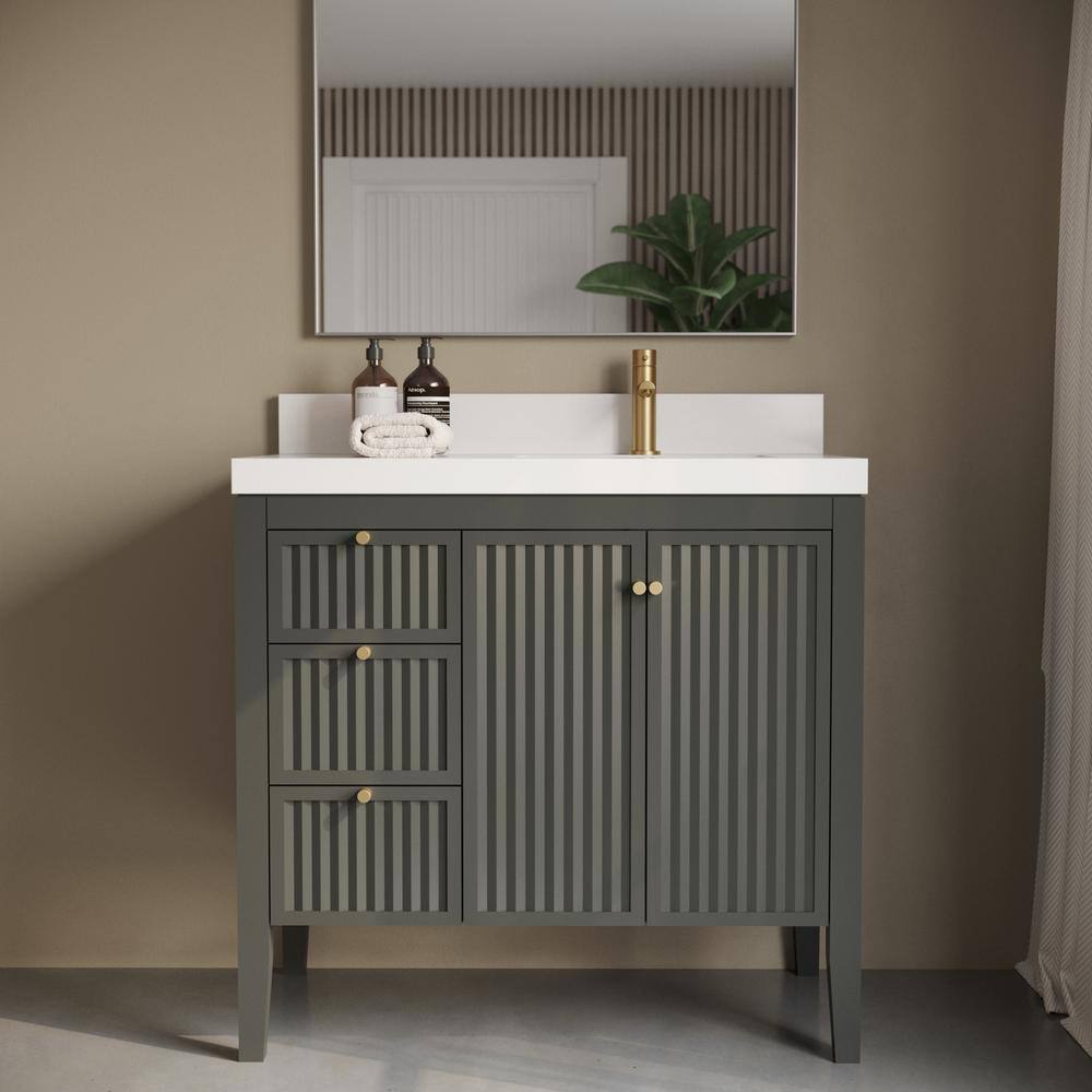 Urban Woodcraft Davos 36in, Engineered Stone Composite Top, Single ...