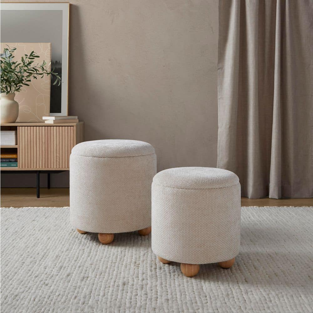 Lumisource Bacci Natural Wood and Beige Fabric Ottoman Set OT2-BCCIFB ...