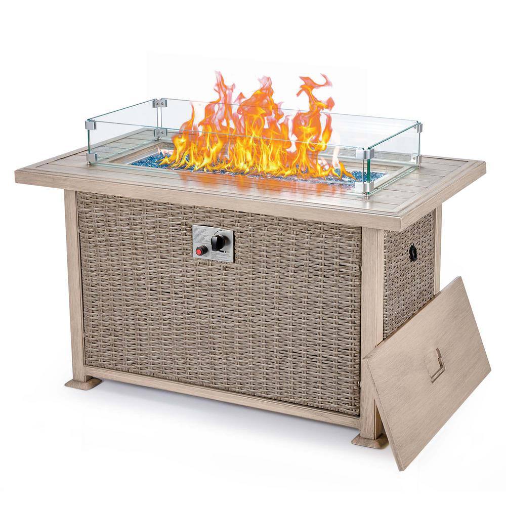 Zeus & Ruta 44 in. Brown Rectangle Propane Fire Picnic Tables, 50,000 ...