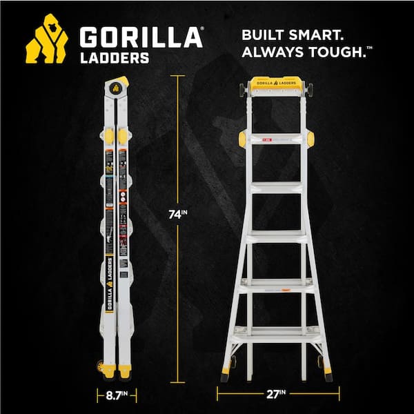 Gorilla Ladders 23 ft. Reach Aluminum Multi-Position Ladder w/ Project ...