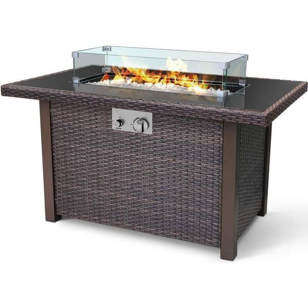 28 in. Propane Fire Pit Table, 50000 BTU Gas Firepits Tempered Glass ...