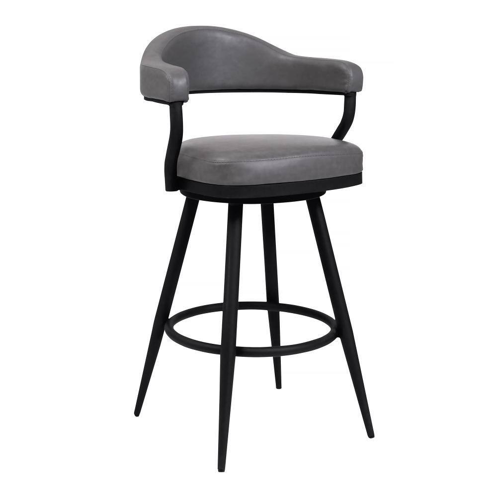 Benjara 30 in. Gray and Black Low Back Metal Frame Bar Stool with Faux ...