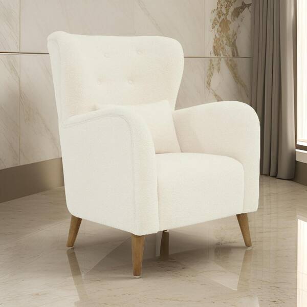 Benjara Ivory and Brown Fabric Armchair with Tufted Wingback Design ...