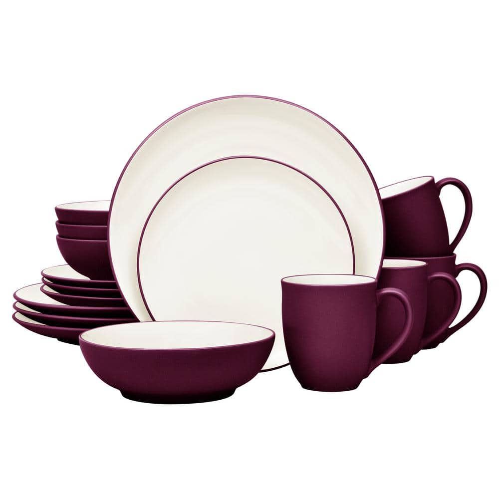 Noritake Colorwave Burgundy 16-Piece Coupe (Red) Stoneware Dinnerware ...