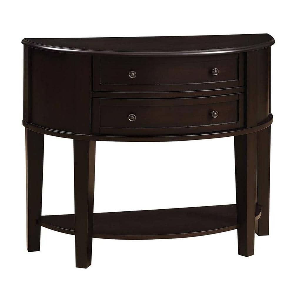Benjara 14.5 in. Brown Half-Moon Wooden Console Table with 2 Drawers ...