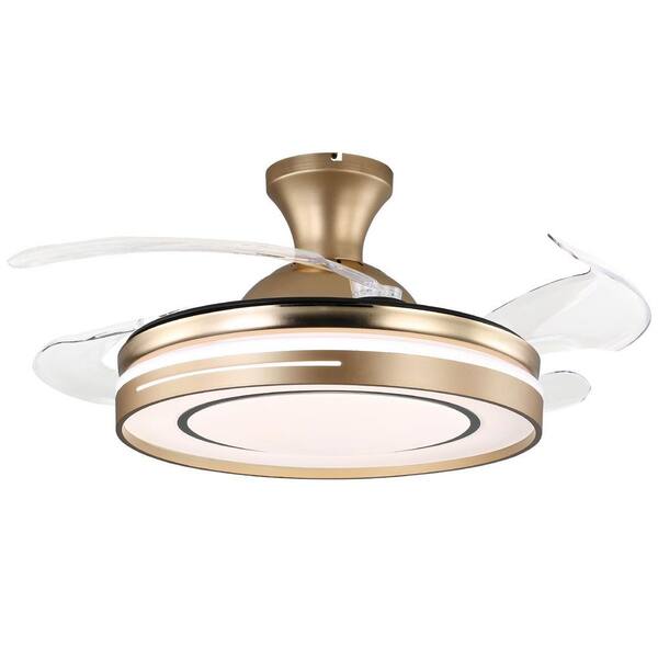 OUKANING 42 in. Gold Modern Retractable Blades Integrated LED Indoor ...
