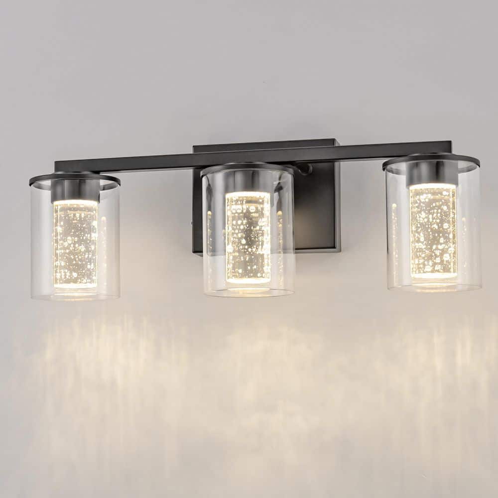 YANSUN 18 in. 3-Light Black Crystal Integrated LED Vanity Light for ...
