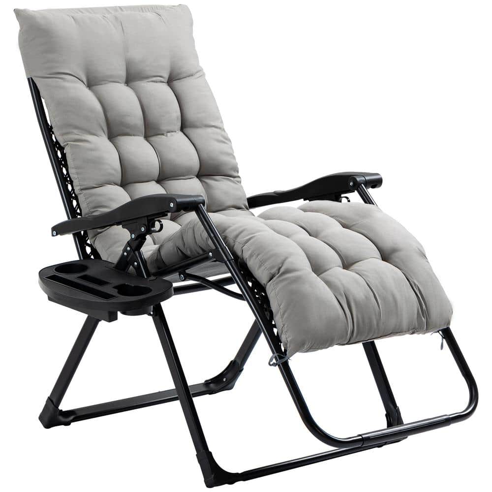 Gray Metal Outdoor Lounge Chair, Folding Reclining Lounge Chair with ...