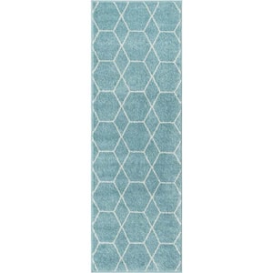StyleWell Trellis Frieze Light Blue/Ivory Blue 2 ft. x 8 ft. Geometric ...