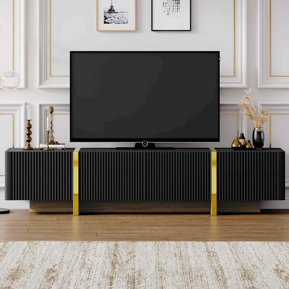 Polibi Modern Black TV Stand Fits TV's Up to 80 in. with Storage ...