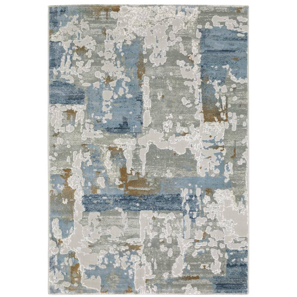 AVERLEY HOME Emory Gray/Blue 10 ft. x 13 ft. Modern Marble Abstract ...