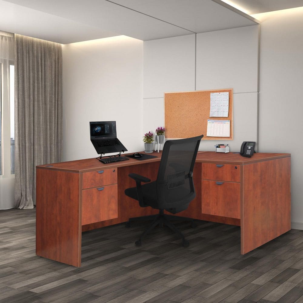Regency Legacy 60 in x 77 in. Cherry L Desk with Double Pedestal Drawer ...