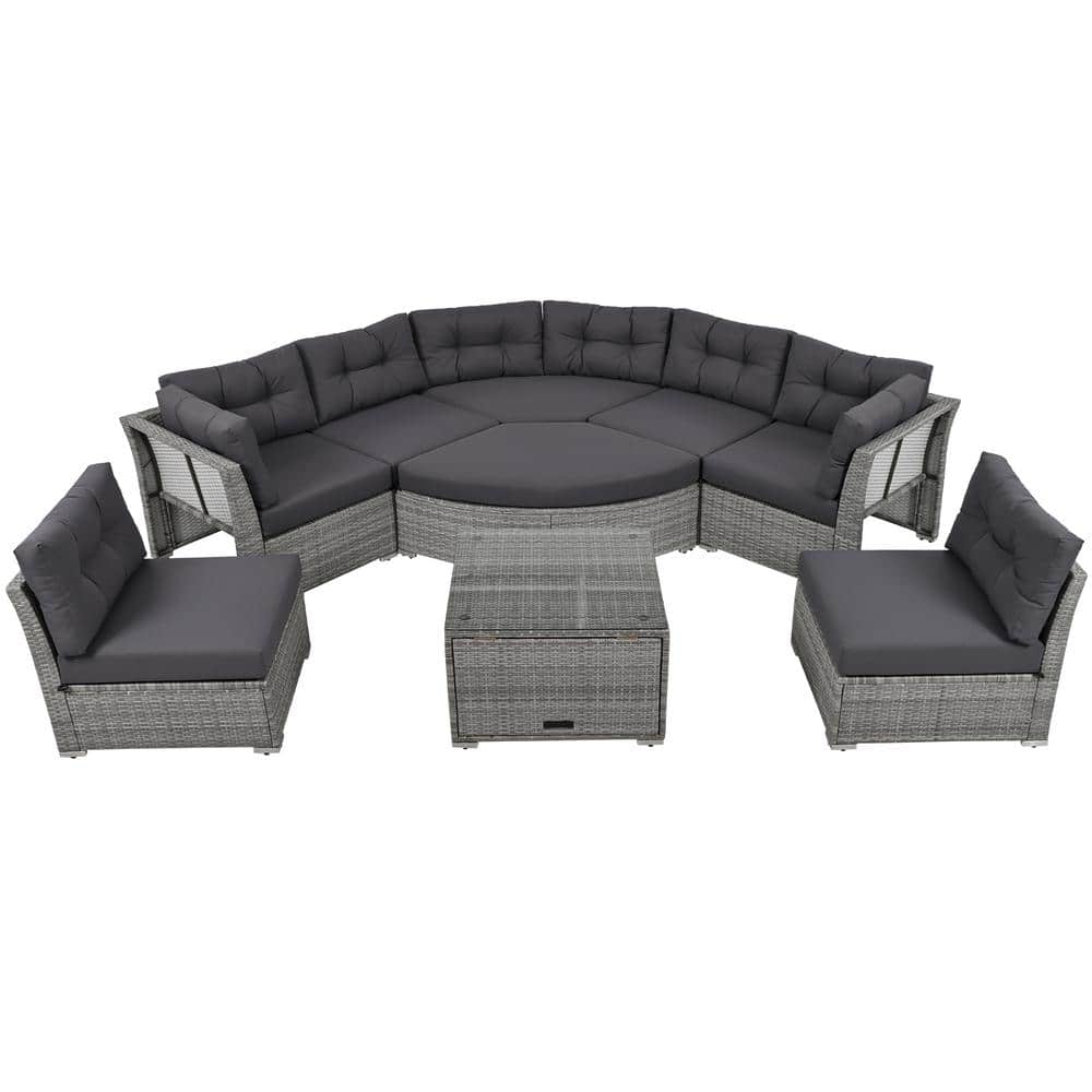 Harper & Bright Designs Gray Wicker Outdoor Modular Sectional Set with ...