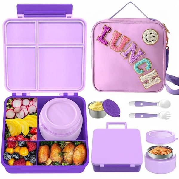 LAIFUCAM Purple Kids Lunch Bag with Leakproof Bento Box, 8oz Soup ...