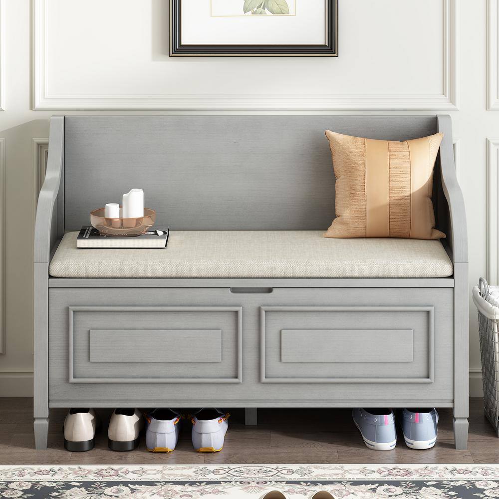 Boosicavelly 30 in. H x 42 in. W Gray Wash MDF Shoe Storage Bench ...