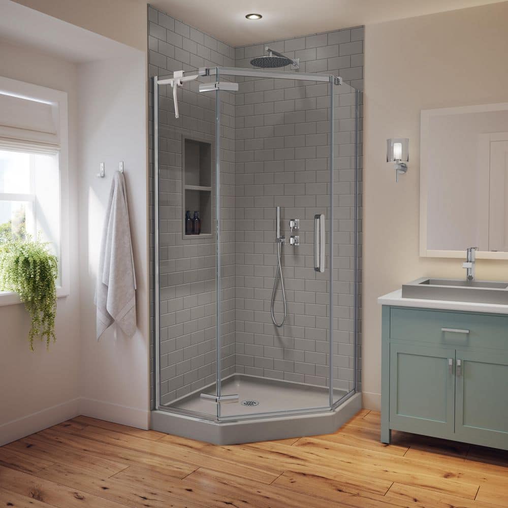 Swan Swanstone 38 in. L x 38 in. W Corner Shower Pan Base with Center ...