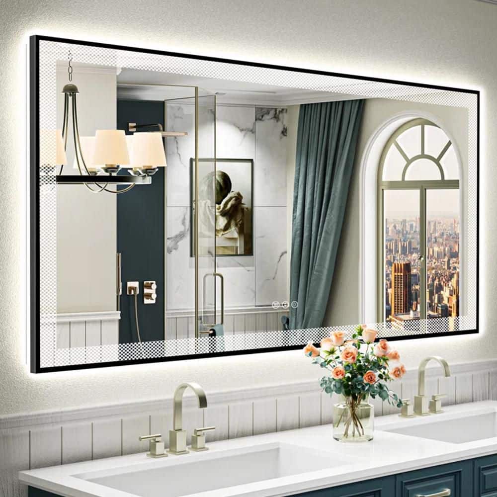 KIOTEE 77 in. W x 36 in. H Rectangular Framed Front and Back LED ...